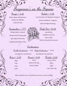 Menu – FERGUSSON'S ON THE SQUARE